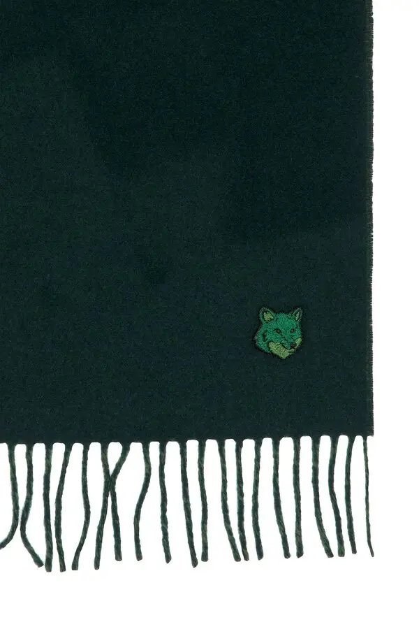 Maison Kitsuné Bold Fox Head Double Face Scarf In Brown - Ranger